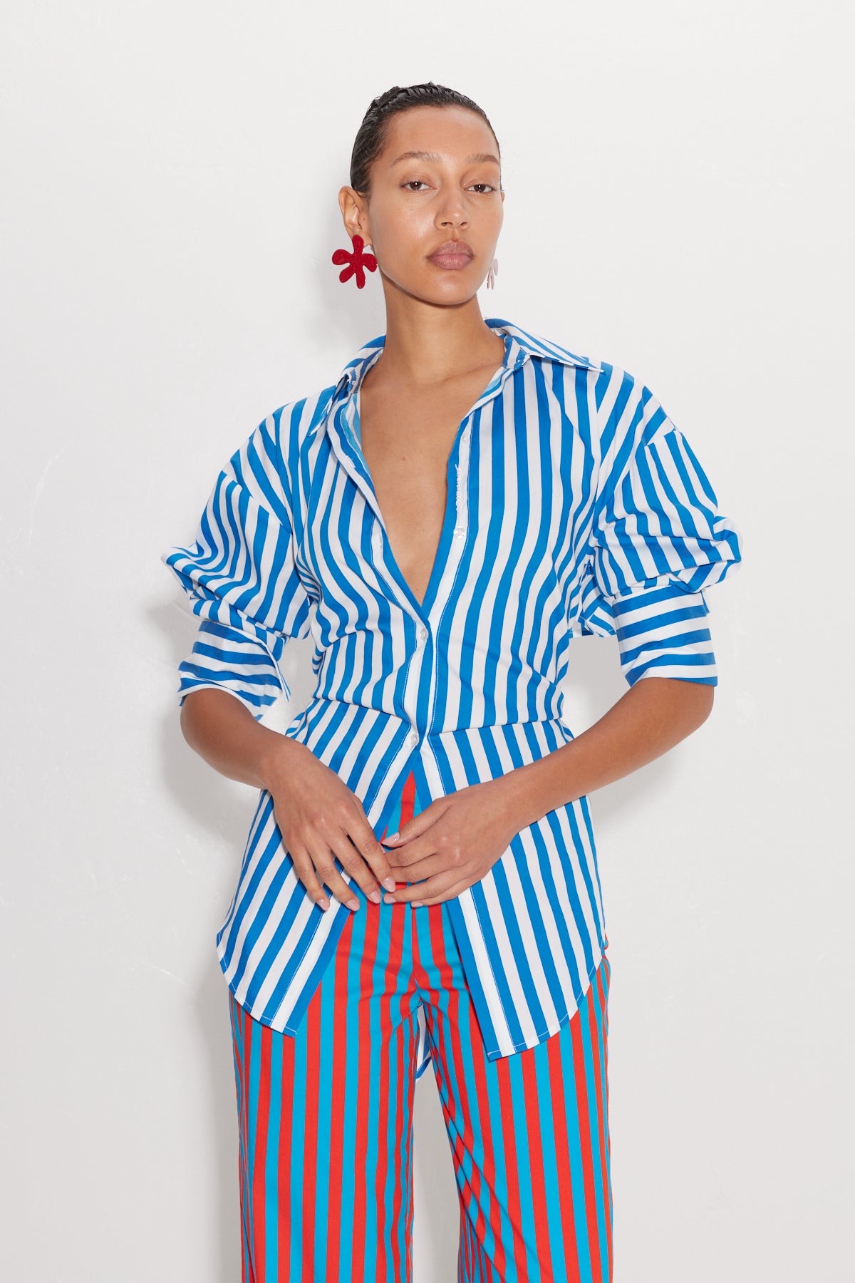 Loch Striped Poplin Button Up in Blue Stripe Cotton | SIMONMILLER ...