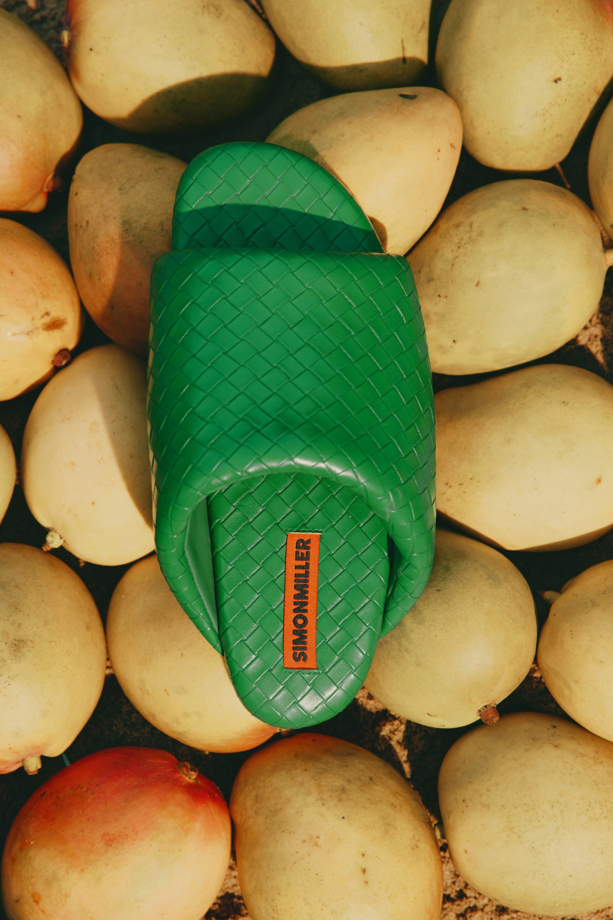 Woven Bubble Slide in Gummy Green Vegan Leather | SIMONMILLER – Simon ...