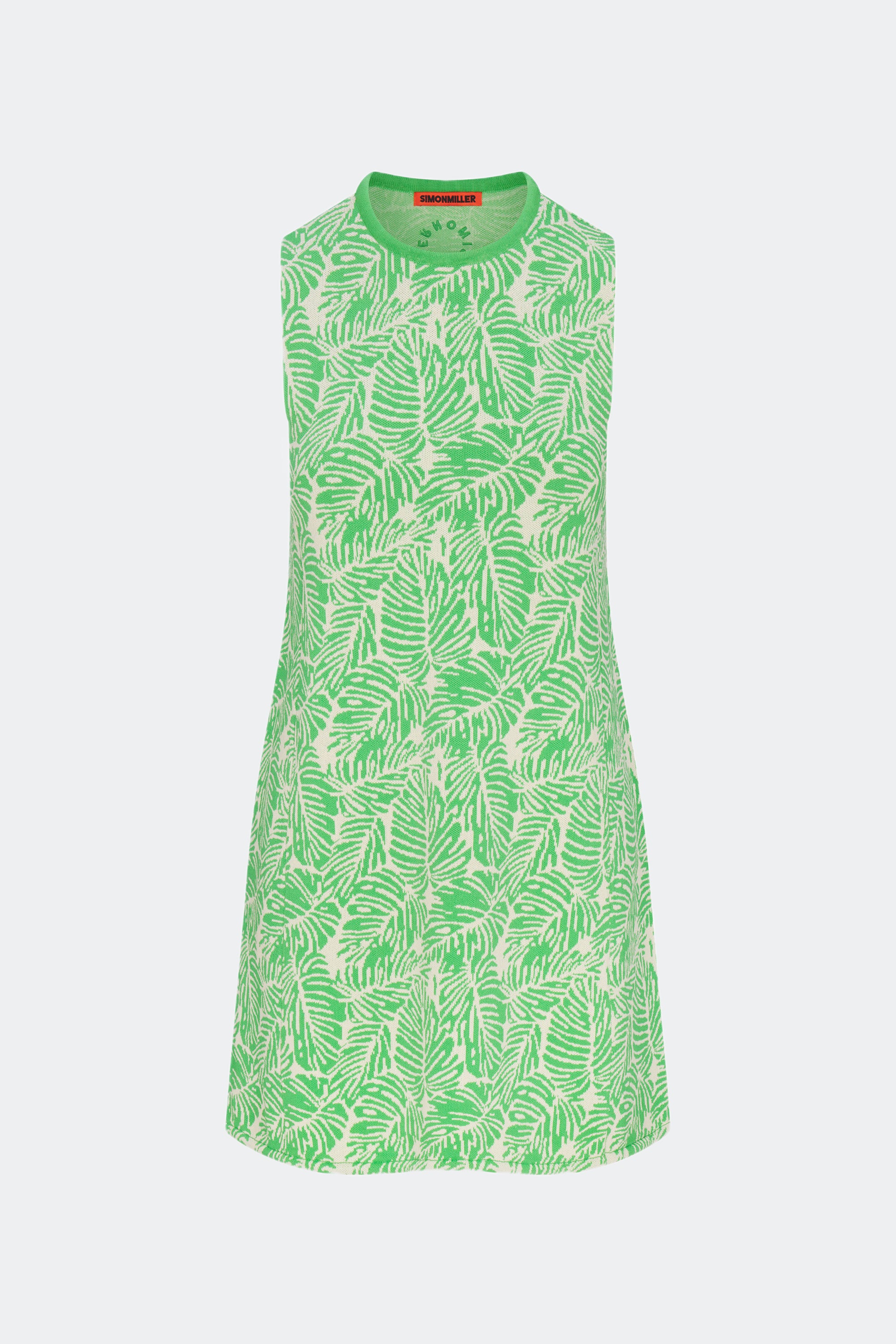 Zana Knit Mini Dress in Gummy Green Palm Leaf | SIMONMILLER – Simon Miller